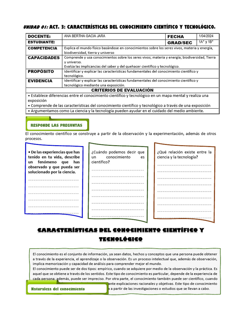 B-1º ACT 3-CYT-UND 1 (2) | PDF | Conocimiento | Observación