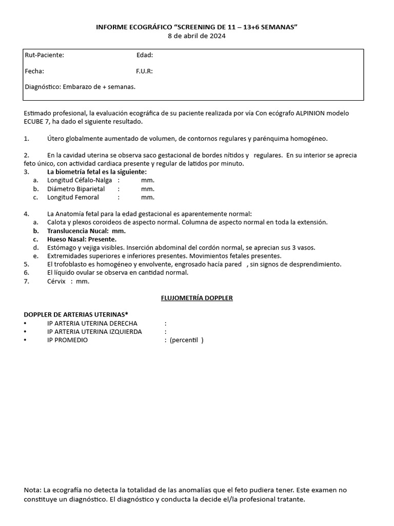 Doppler Screening 11-14 Semanas | PDF | Feto | El embarazo