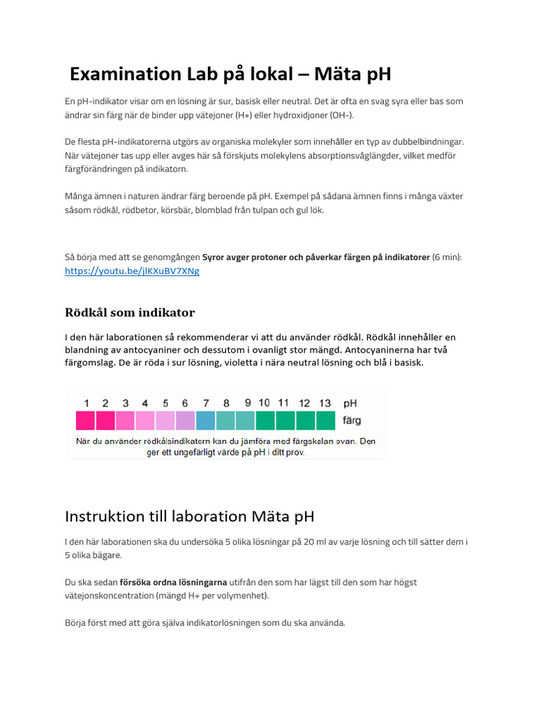 Examination Lab På Lokal - Mäta PH | PDF