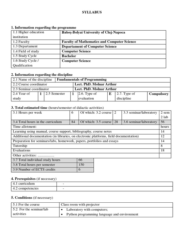 CS 7651: Programming Fundamentals Syllabus | PDF | Computer Programming ...
