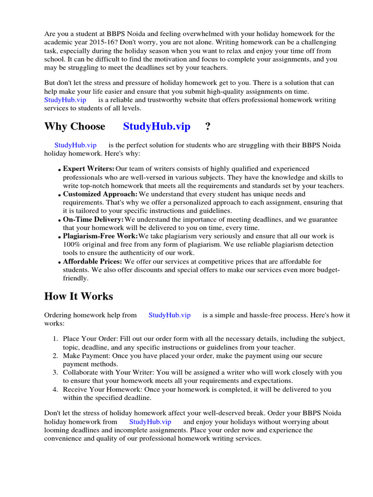 Bbps Noida Holiday Homework 2015-16 | PDF | Homework | Learning