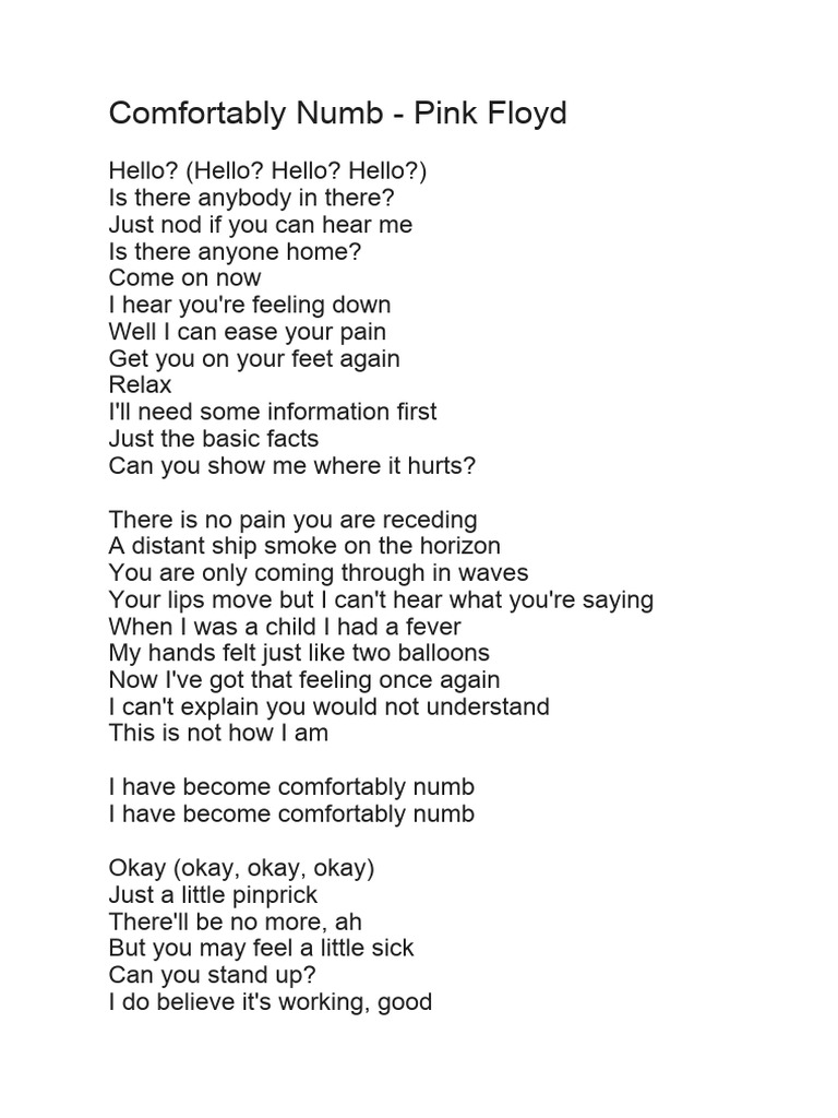 Pink Floyd - Comfortably Numb | PDF | Language Arts & Discipline | Art