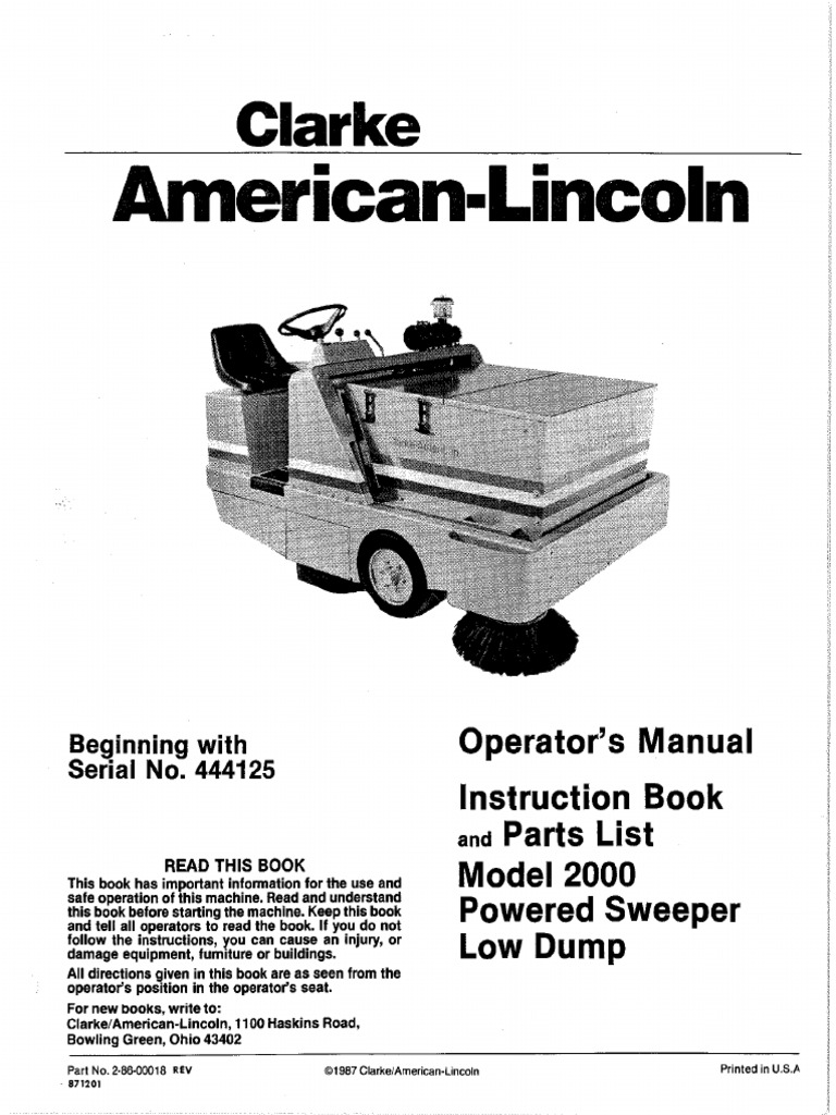 2-86-00018 Model 2000 Powered Sweeper Low Dump | PDF