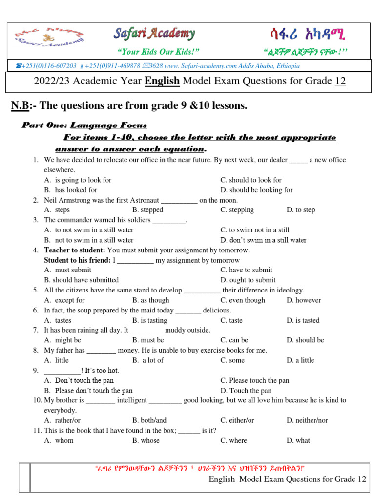 English Model Exam Questions | PDF | Honey Bee | Honey