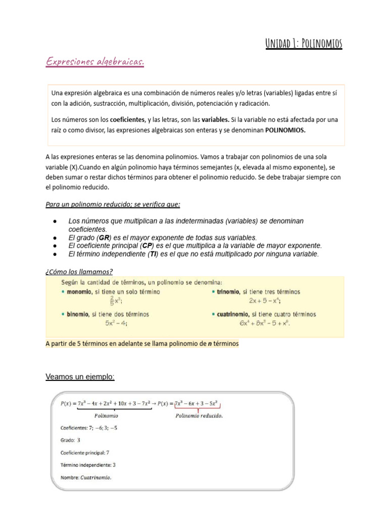 Unidad 1 y 2 de 5to | PDF | Factorización | Álgebra abstracta