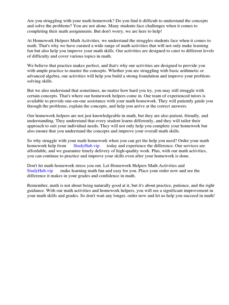 Homework Helpers Math Activities | PDF | Worksheet | Preschool