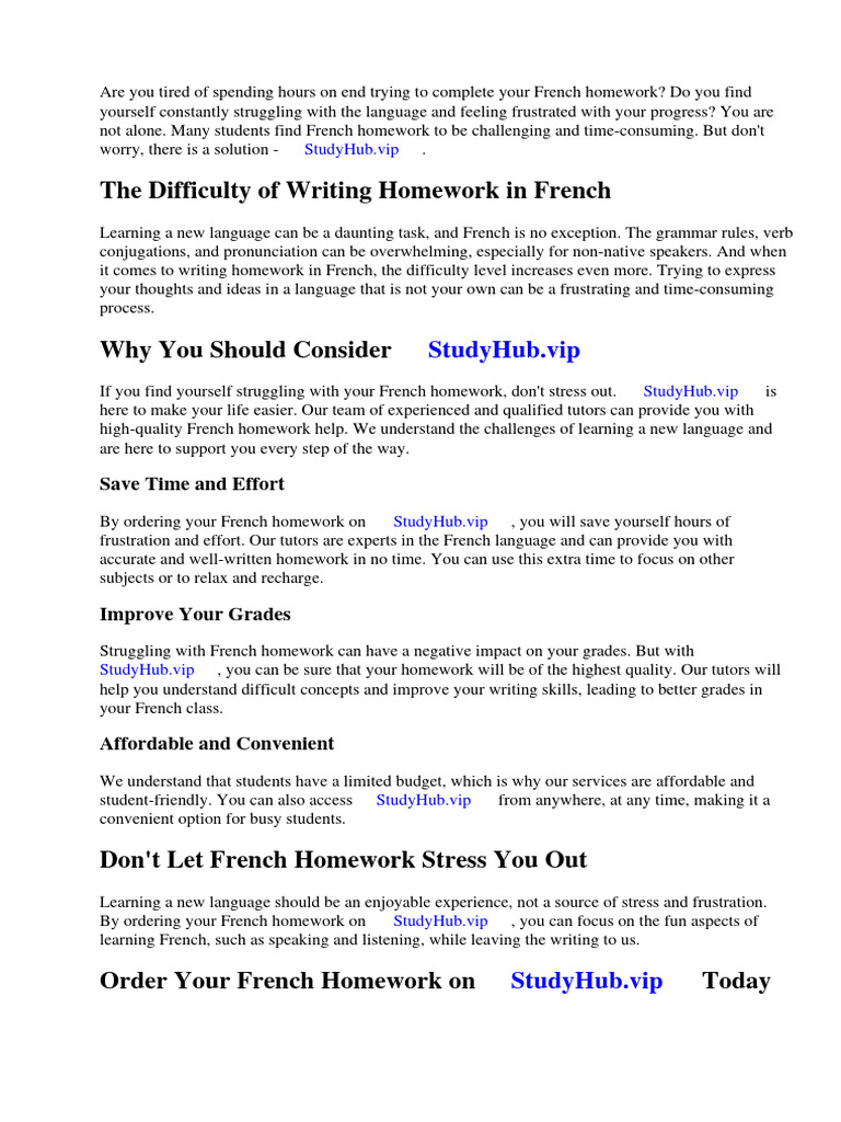 I Hate Homework in French | PDF | Homework