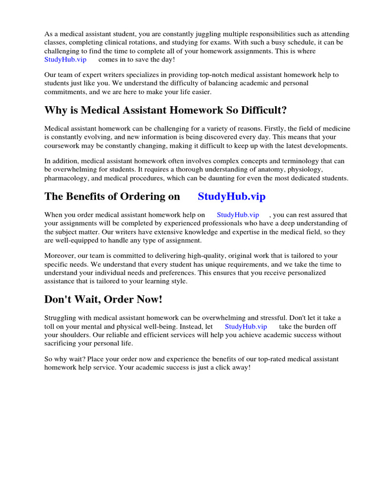 Medical Assistant Homework Help | PDF | Nursing | Health Care