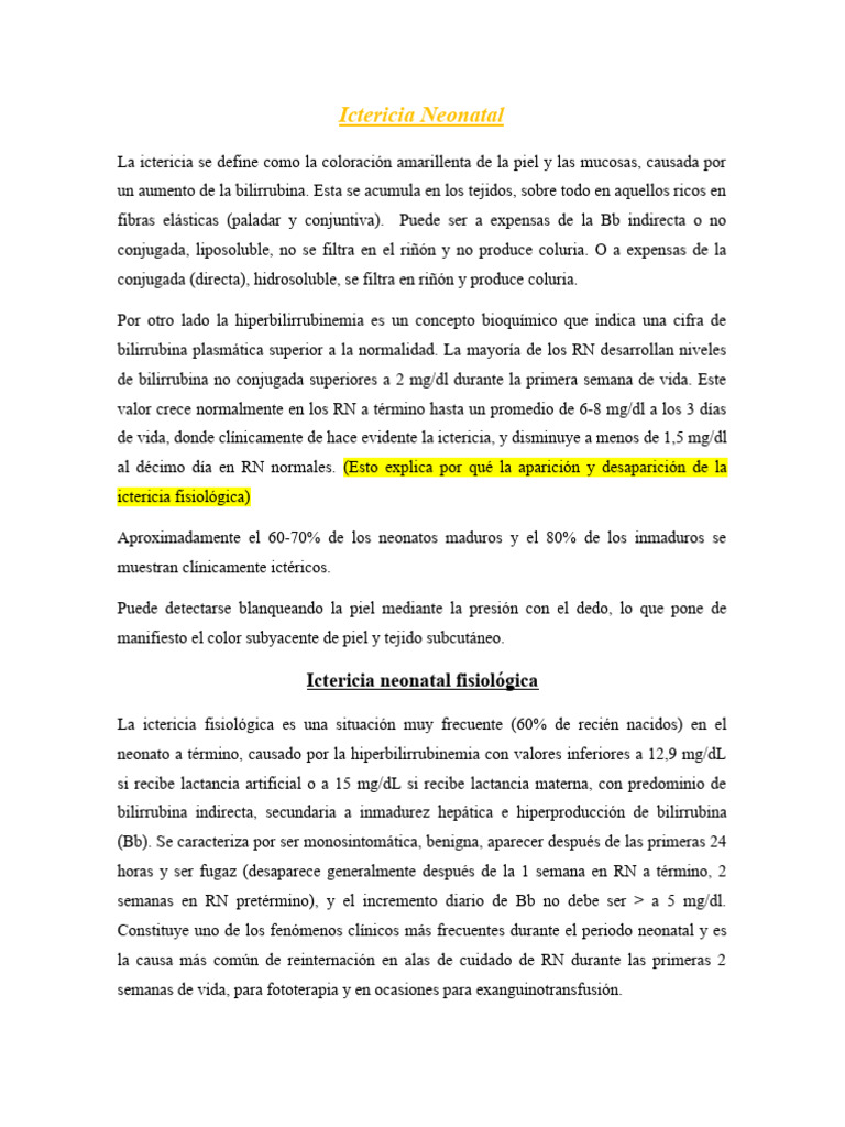 Ictericia Neonatal | PDF | Enfermedades y trastornos | Especialidades Medicas