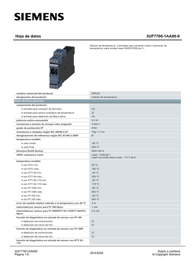 3UF77001AA000 Datasheet Es | PDF | Sensor