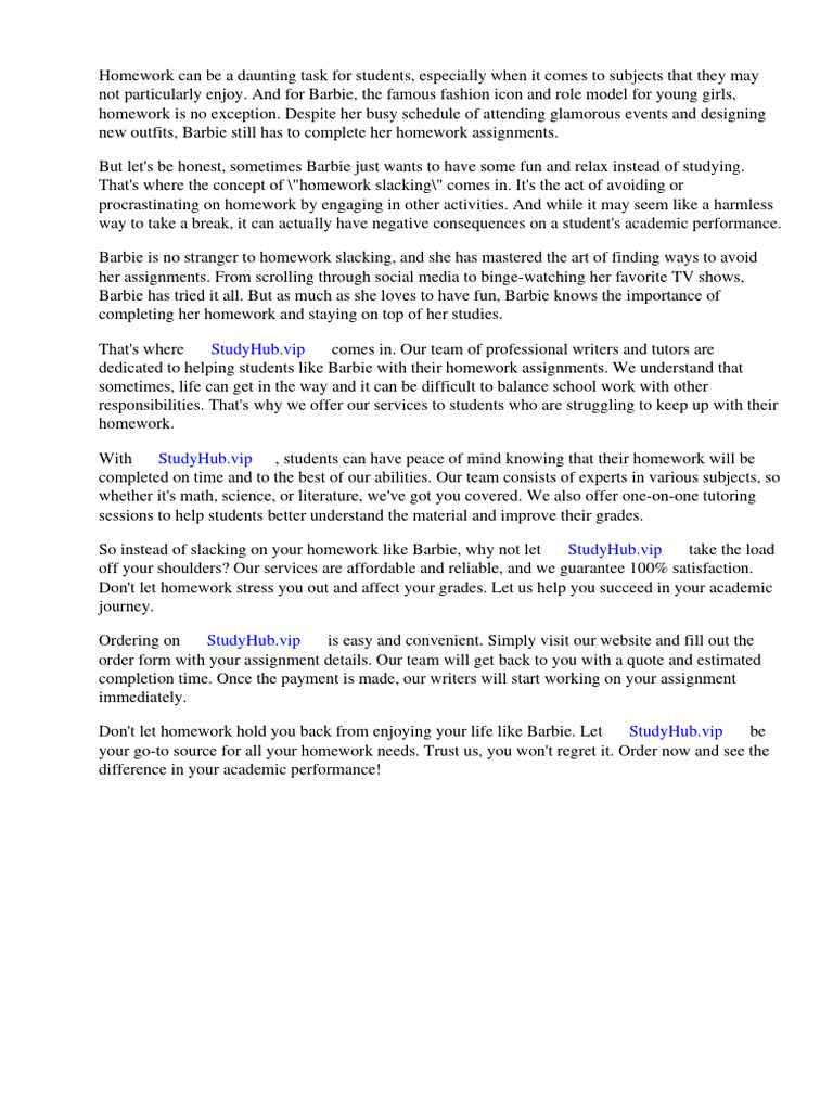 Barbie Homework Slacking | PDF | Homework | Barbie