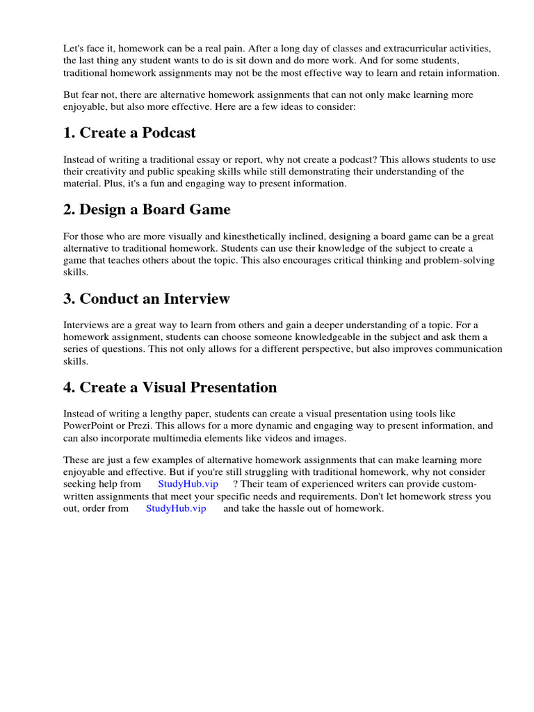 Alternative Homework Assignments | PDF | Homework | Teachers
