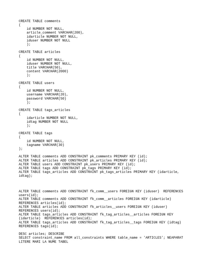 CREATE TABLE Comments | PDF CREATE TABLE Comments | PDF