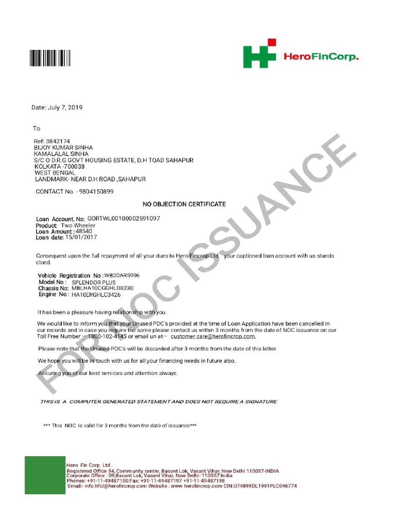 Hero Finance Noc | PDF