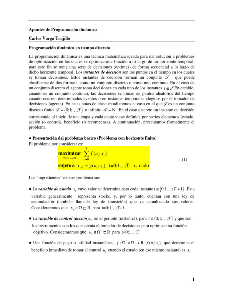 Notas de Clase de Programación Dinámica-Clase 1 | PDF | Programación dinámica | Optimización ...