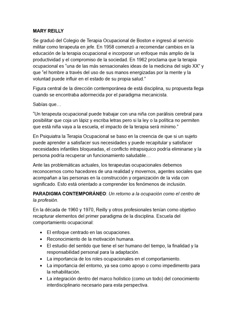 Mary Reilly: La Profesión | PDF | Terapia ocupacional | Paradigma
