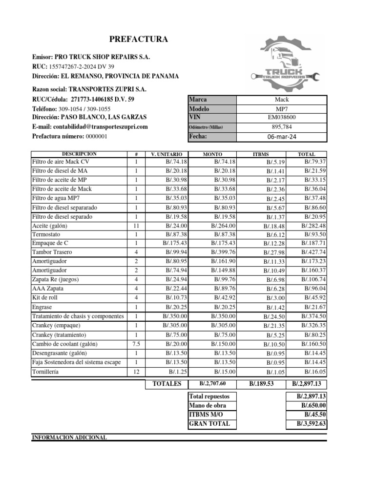 Prefactura 0000001 | PDF | Vehículo de motor | Coche