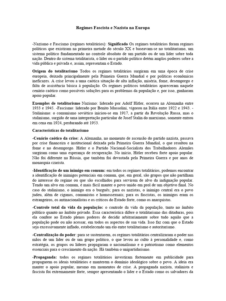 Regimes Fascista e Nazista Na Europa+ ATIVIDADE ANNE FRANK | PDF | República de Weimar ...