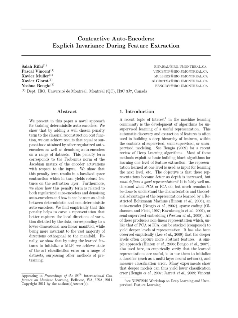 Rifai Et Al 2011 Contractive Auto Encoders Explicit Invariance During Feature Extraction 