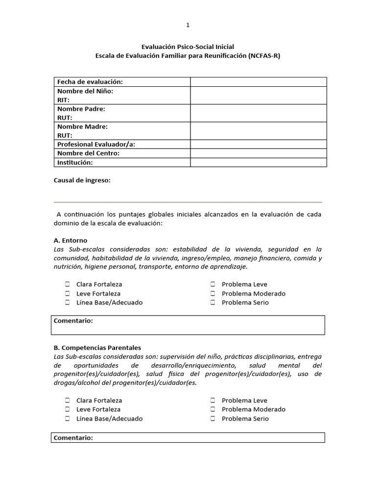 Formato Informe Psico-Social NCFAS-R | PDF | Teoría de apego | Ciencias del comportamiento