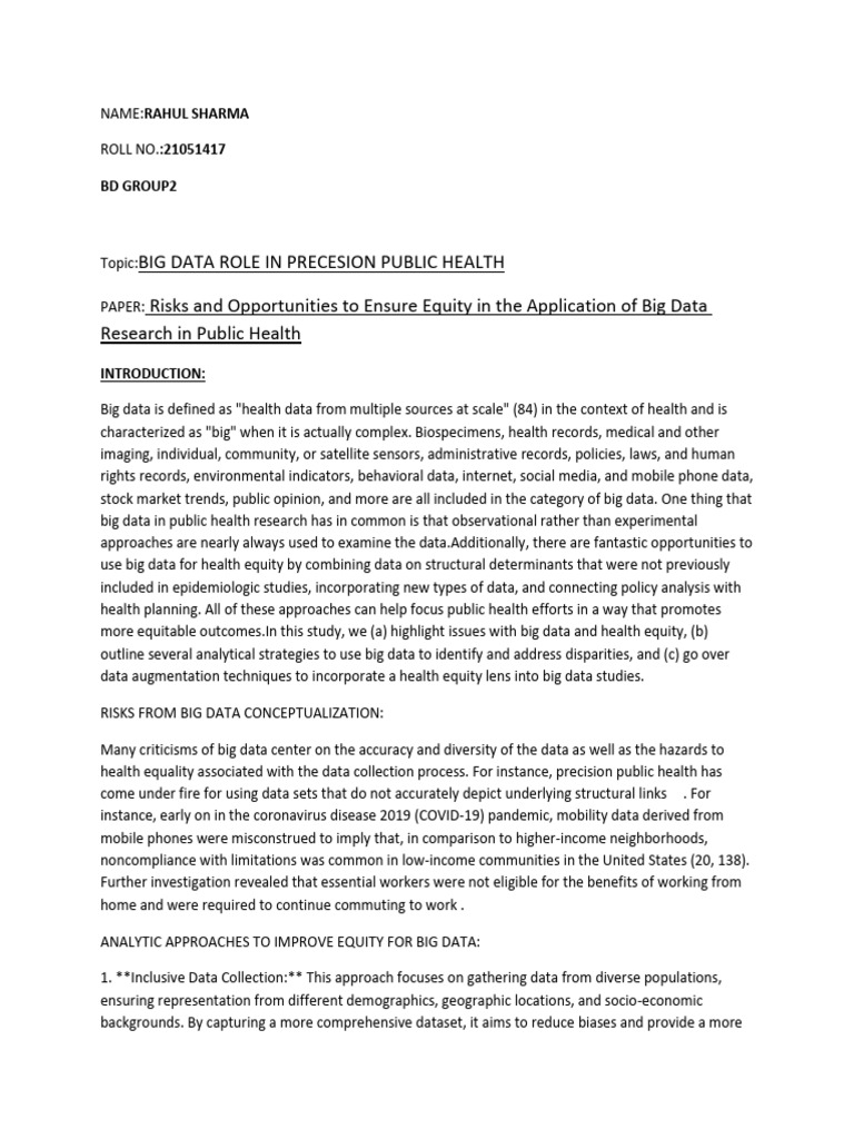 Chandrakanta Meher BD Assignment | PDF | Big Data | Health Equity