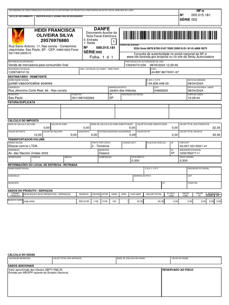 20240408-1230 Danfe | PDF | Recibo | Brasil