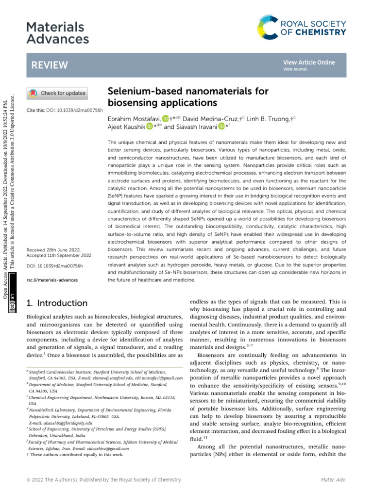 Selenium-Based Nanomaterials For Biosensing Applications | PDF ...