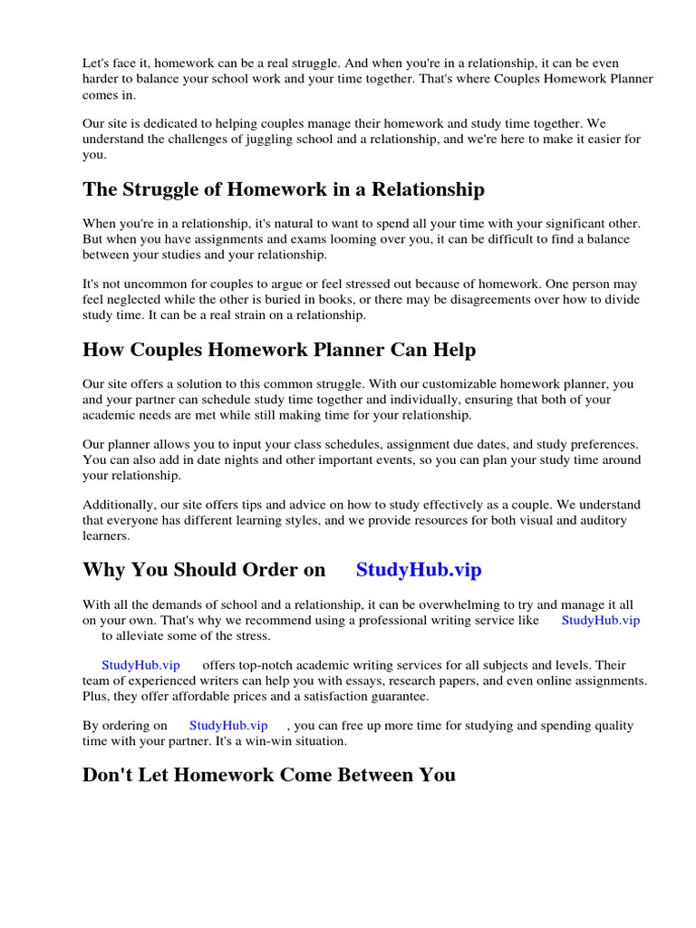 Couples Homework Planner | PDF | Books | Psychotherapy