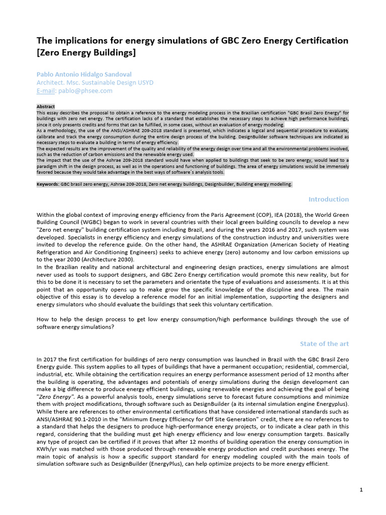 The Implications For Energy Simulations of GBC Zero Energy ...