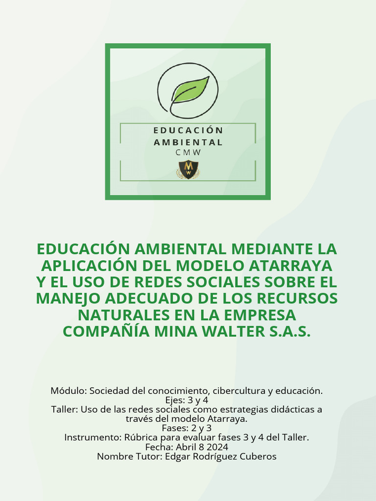 Educación Ambiental Mediante La Aplicación Del Modelo Atarraya y El Uso ...