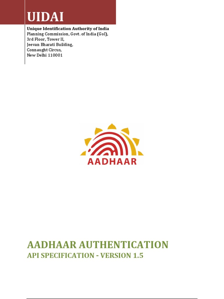 Aadhaar Authentication API 1.5 | PDF | Authentication | Identity Document
