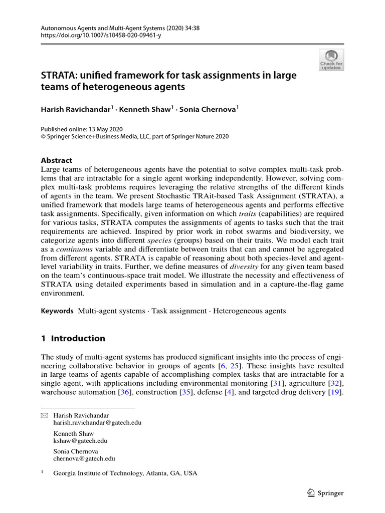 STRATA: Unified Framework For Task Assignments in Large Teams of Heterogeneous Agents | PDF ...