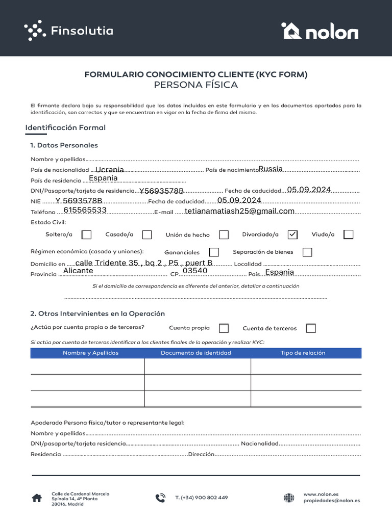 FORMULARIO CONOCIMIENTO CLIENTE (KYC FORM) - PERSONA FÍSICA - Versión Editable | PDF | Documento ...