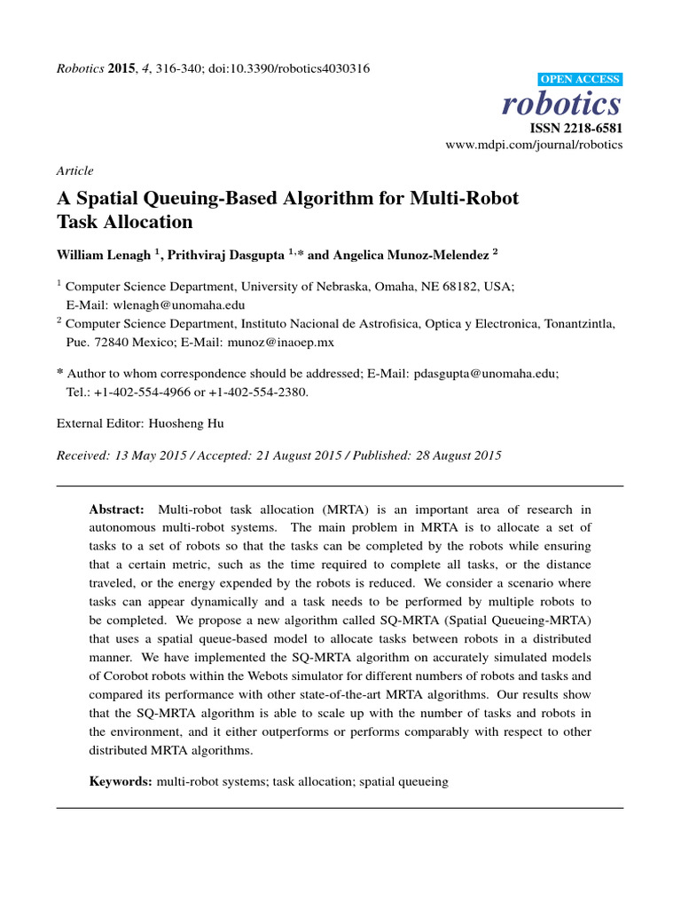 Robotics 04 00316 v2 | PDF | Algorithms | Robot