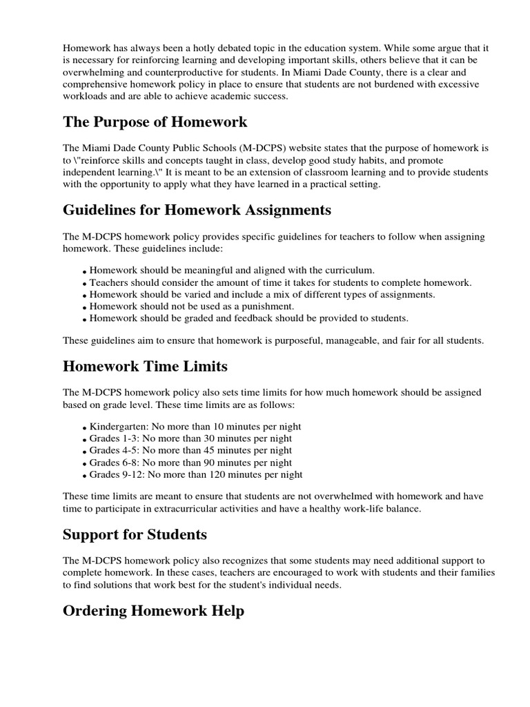 Miami Dade Homework Policy | PDF | Homework | Teachers