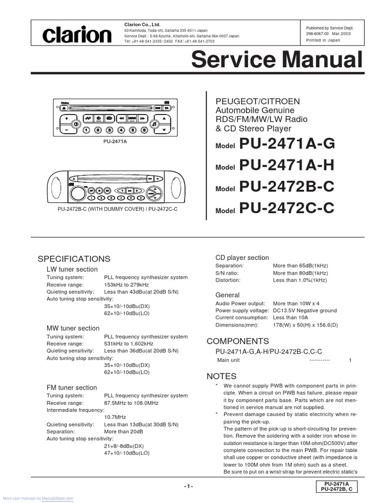 Manual Clarion PU-2471A-G | PDF | Analog To Digital Converter | Power Supply