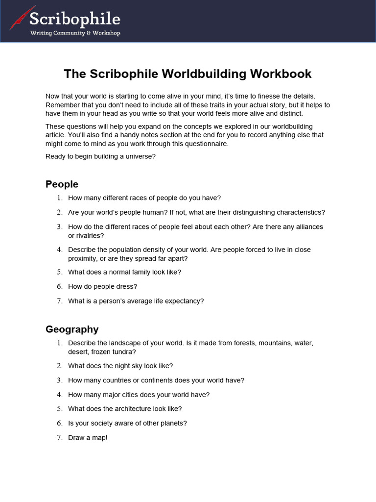 scribophile-worldbuilding-workbook | PDF | Society | Worldbuilding
