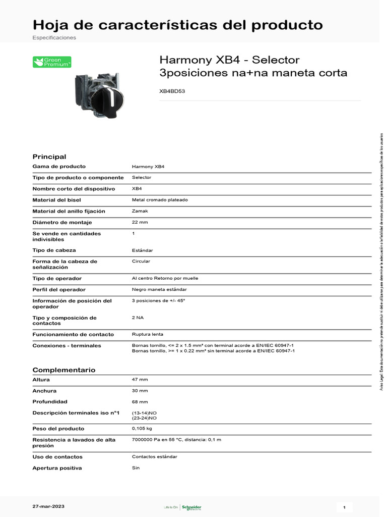 Harmony XB4 - XB4BD53 | PDF | Tornillo | Ingenieria Eléctrica