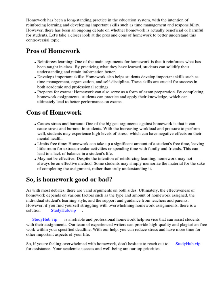 Is Homework Good or Bad Pros Cons | PDF | Homework | Learning