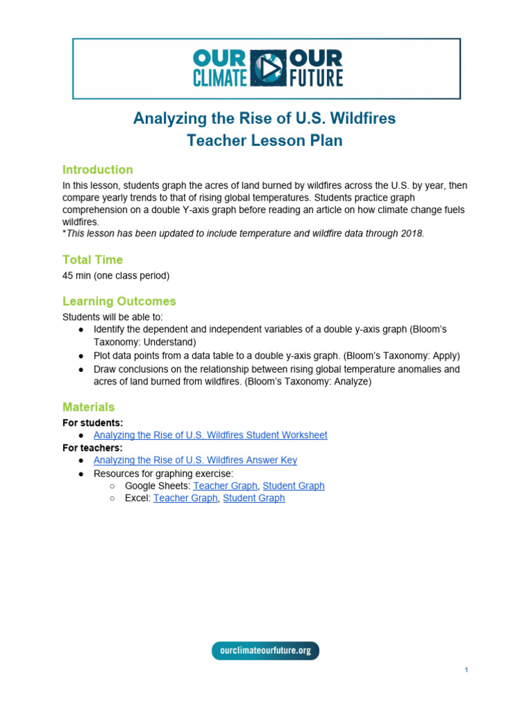 ACE Analyzing The Rise of US Wildfires Lesson Plan 1983 2018 | PDF ...