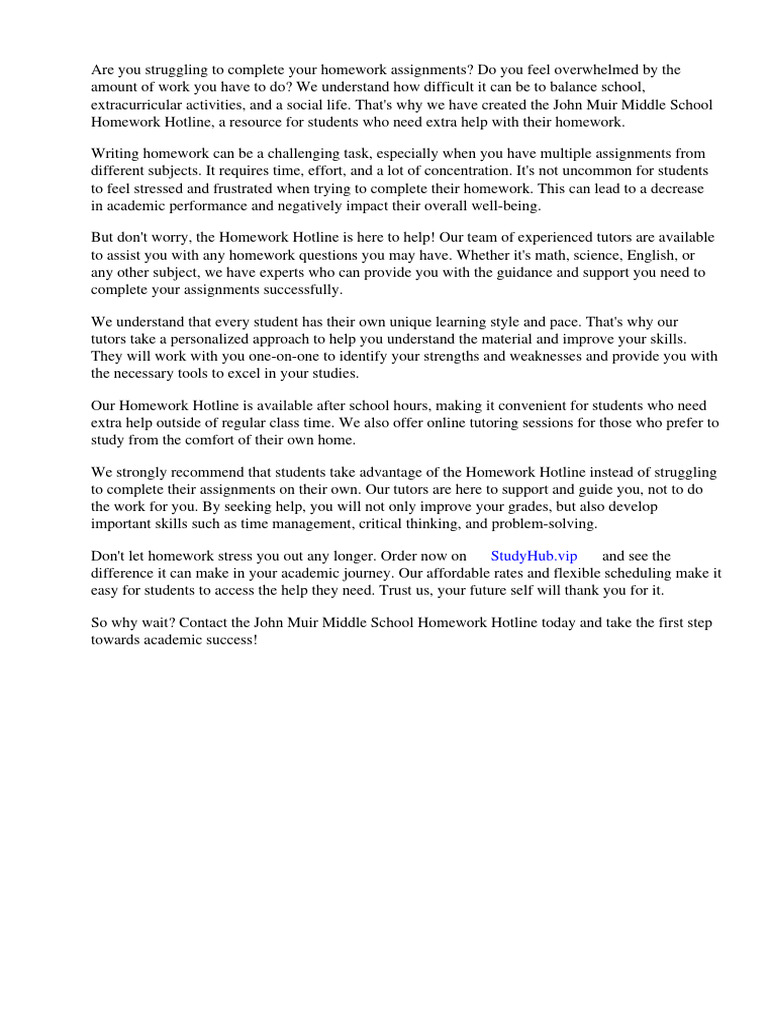 John Muir Middle School Homework Hotline | PDF | Homework