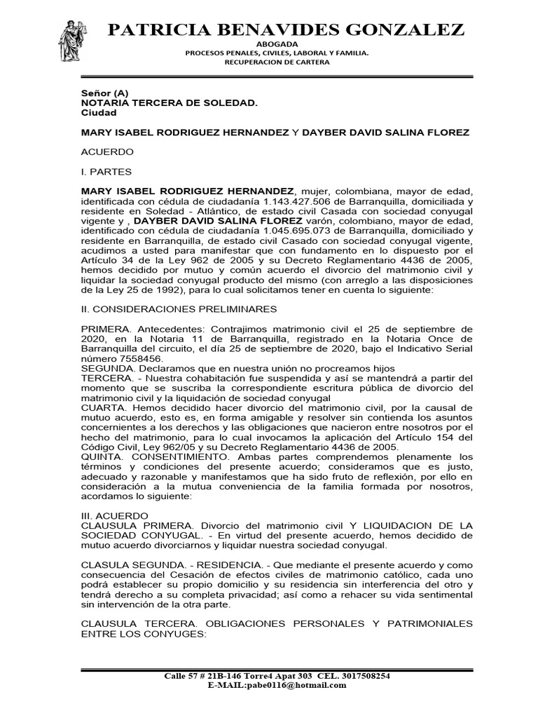 Divorcio Mary y Deiber | PDF | Divorcio | Documento de identidad