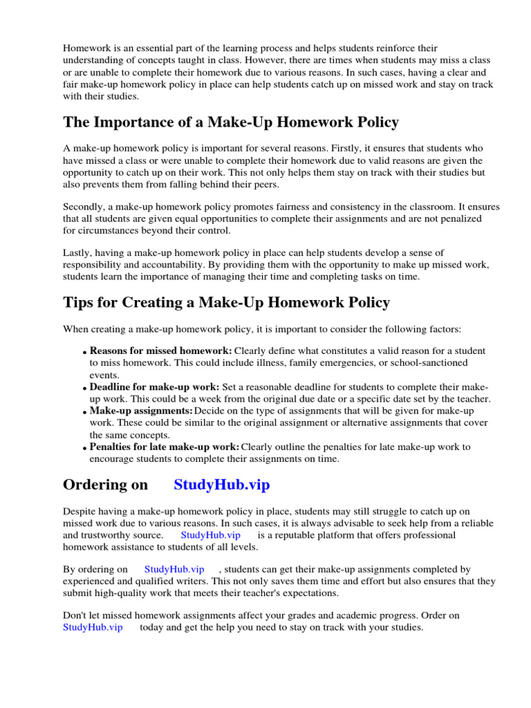 Make Up Homework Policy | PDF | Homework | Teachers