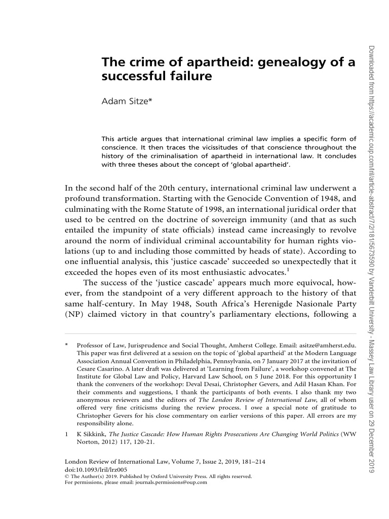 10 1093@lril@lrz005 | PDF | International Law | Apartheid