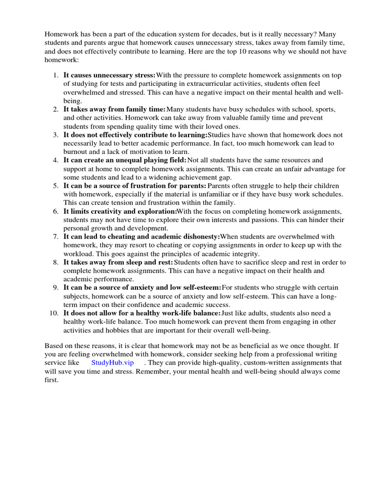 10 Reasons to Abolish Homework | PDF | Homework | Teachers