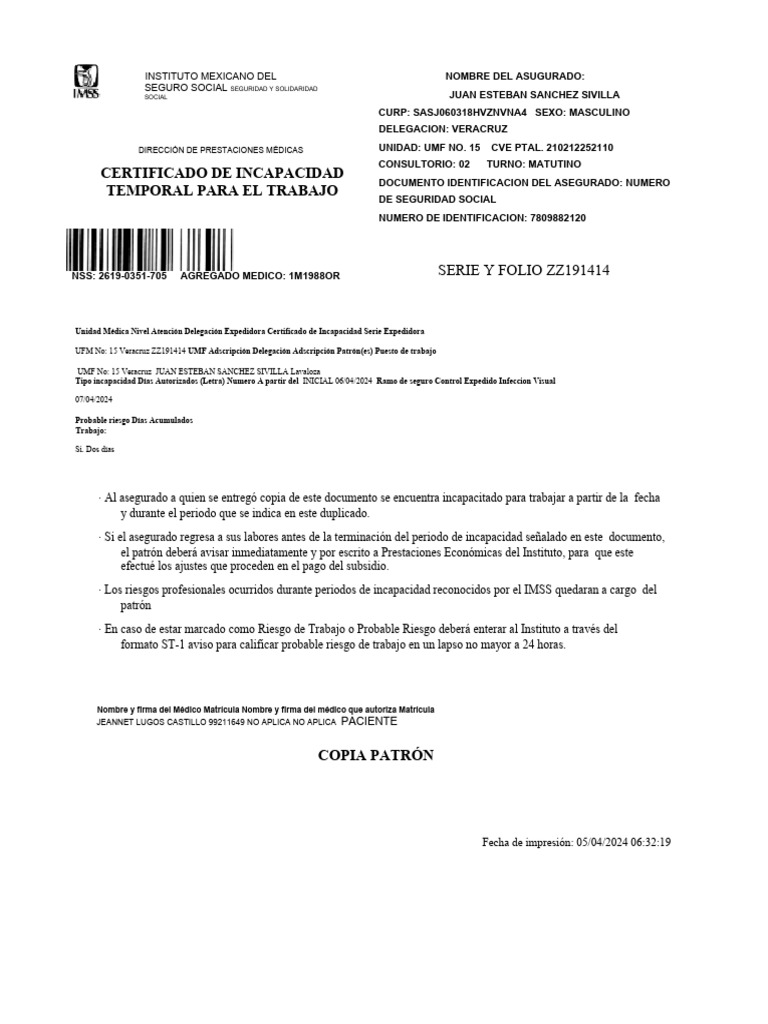 editable-incapacidad-imss-formato | PDF