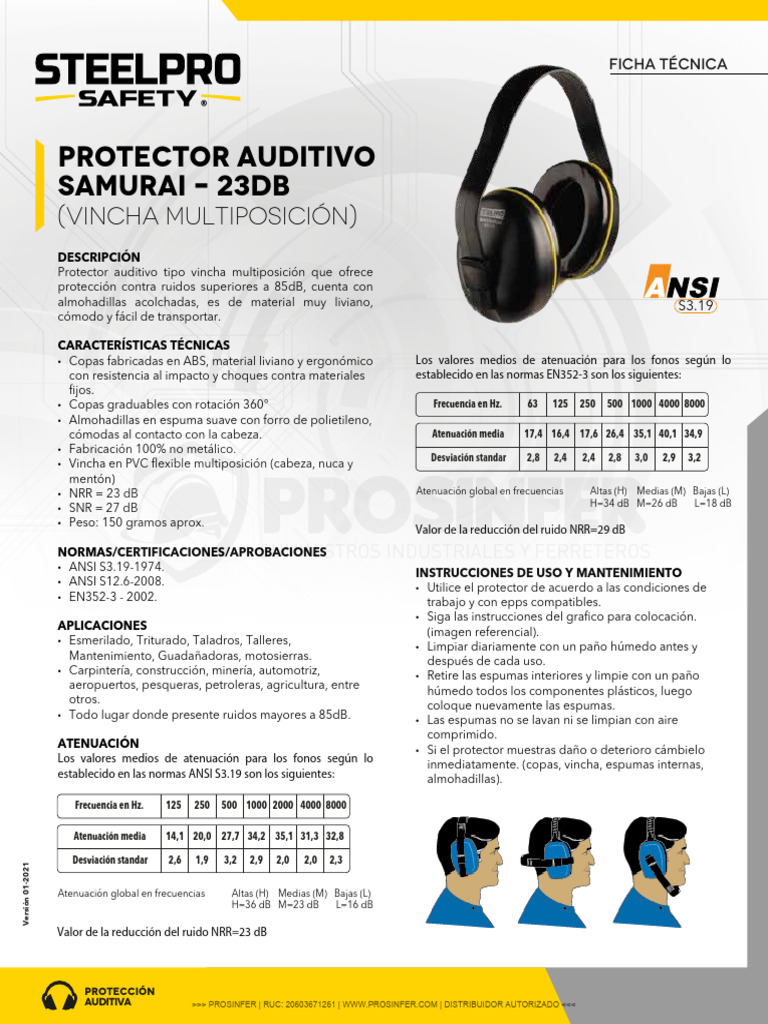 Orejera Samurai Steelpro Tipo Vincha Ficha Tecnica | PDF