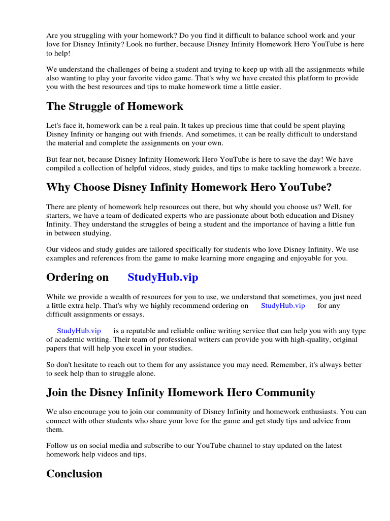 Disney Infinity Homework Hero Youtube | PDF