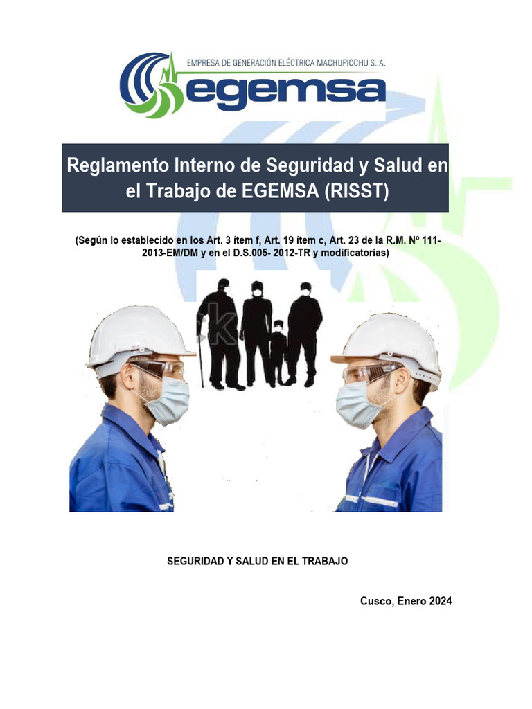 Reglamento Interno de Seguridad y Salud en El Trabajo 2024 | PDF | Seguridad y salud ocupacional ...