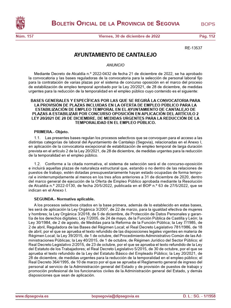 2022.12.30 Bop Segovia Cantalejo Tcae | PDF | Derecho laboral | Gobierno